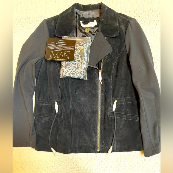 IMAN | Jackets & Coats | Iman Black Suede Moto Jacket | Poshmark